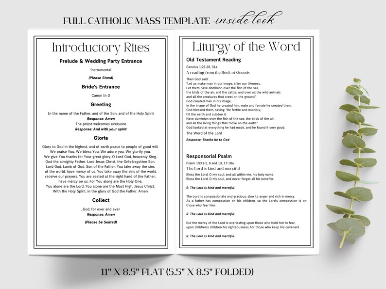 St Maria, Catholic Wedding Mass Program, Instant Download Template ...