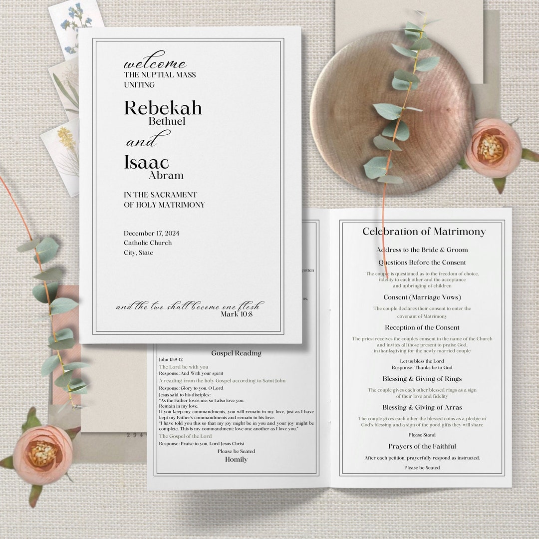 Rebekah, Catholic Wedding Mass Program, Instant Download Template ...