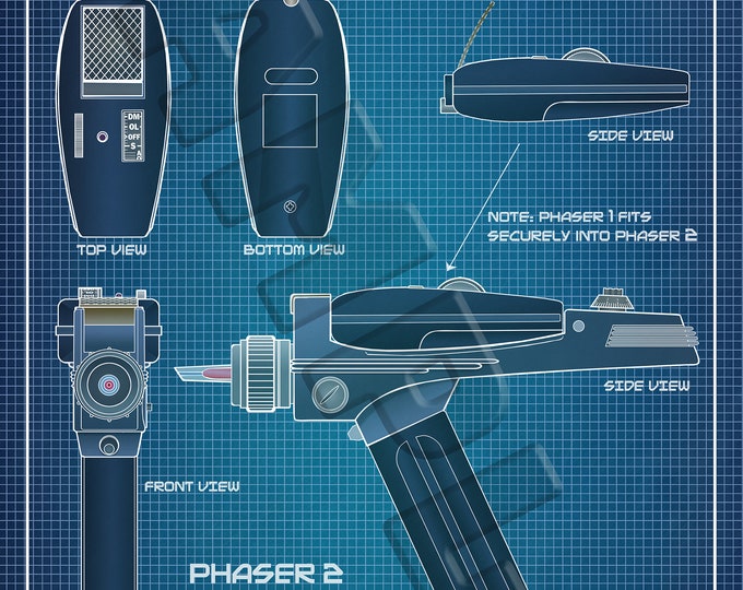 Star Trek Blue Print Style Spec Sheet of the Phaser 1 &2 - Etsy