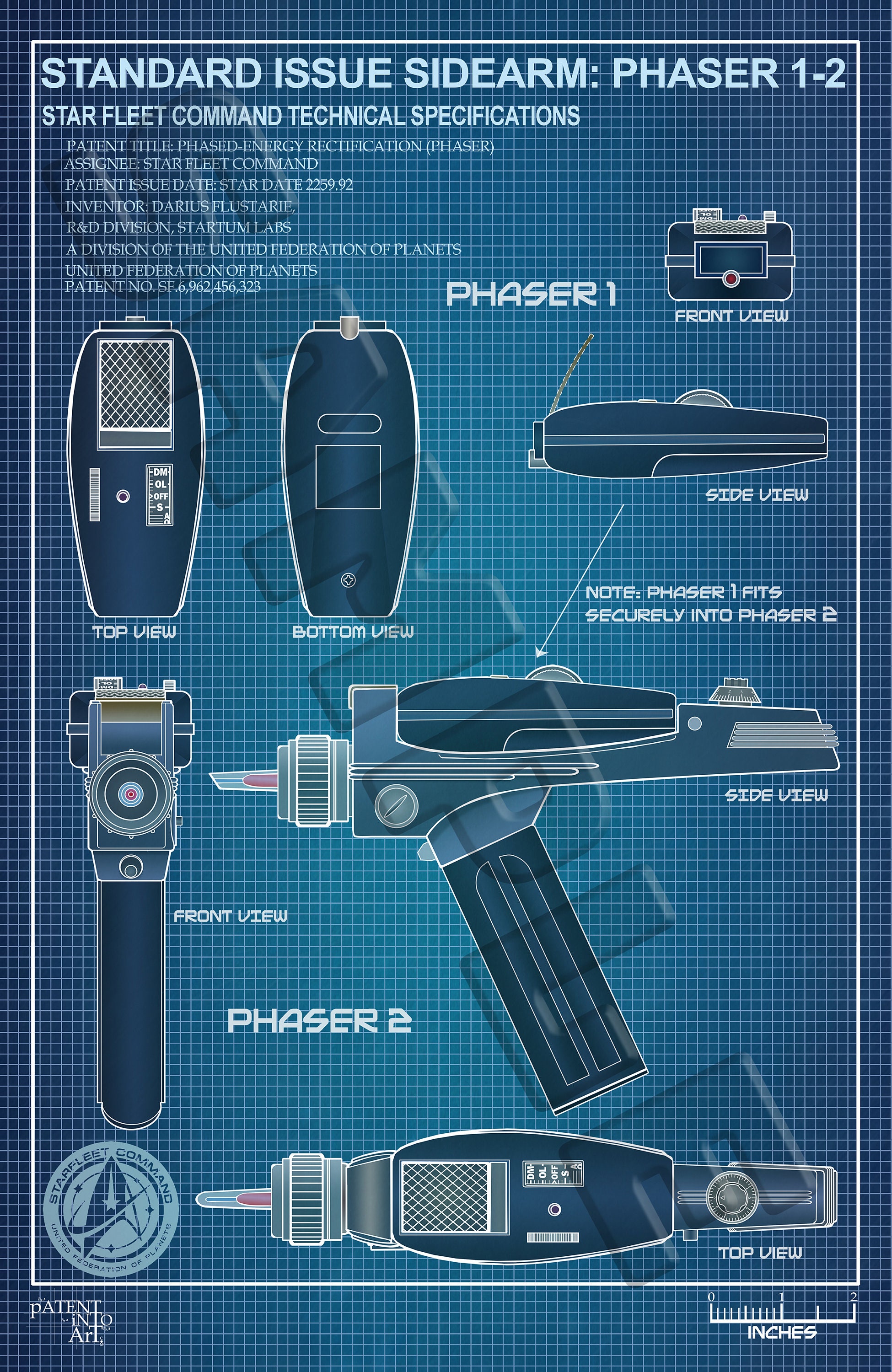 Star Trek Blue Print Style Spec Sheet of the Phaser 1 &2 - Etsy