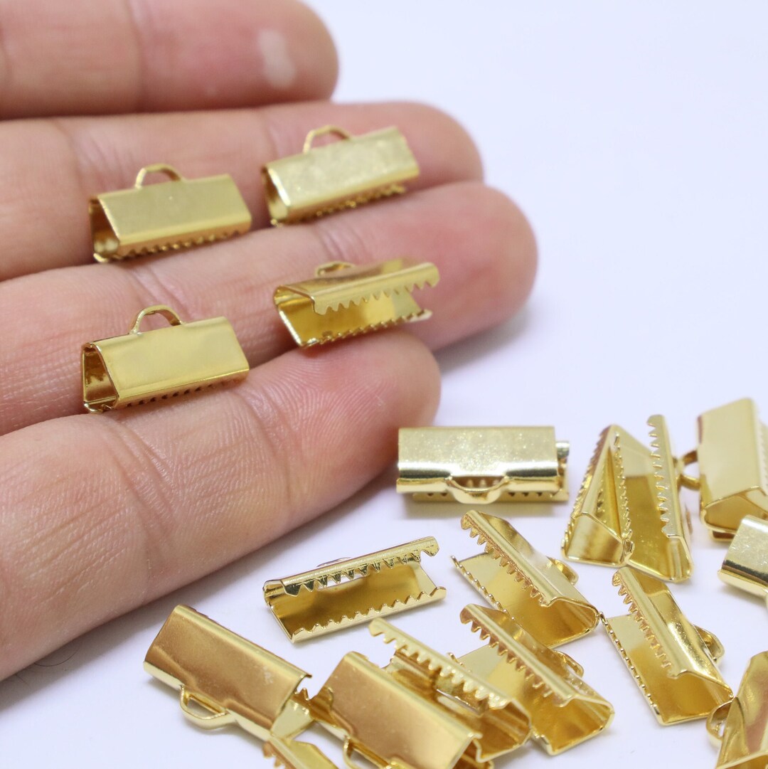 15 Mm 24 K Shiny Gold Plated, Ribbon Crimps ,cord End ,tassel Clasp ...