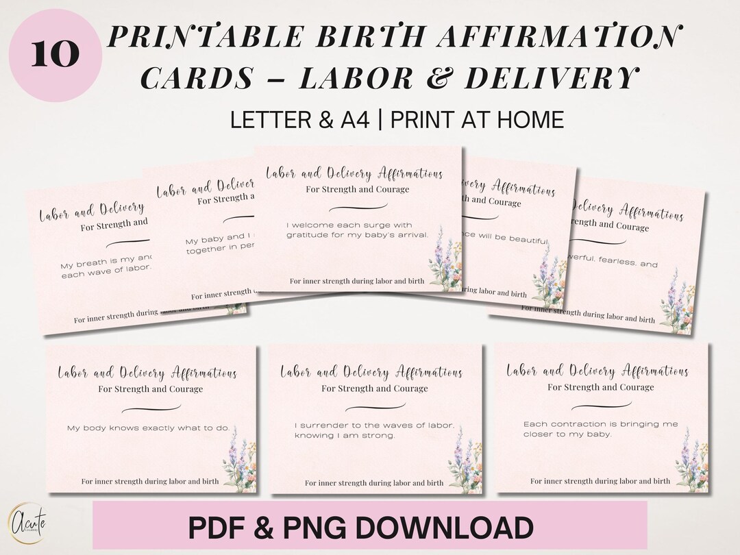Labor & Delivery Affirmation Cards Empowering Birth Hypnobirthing Think ...