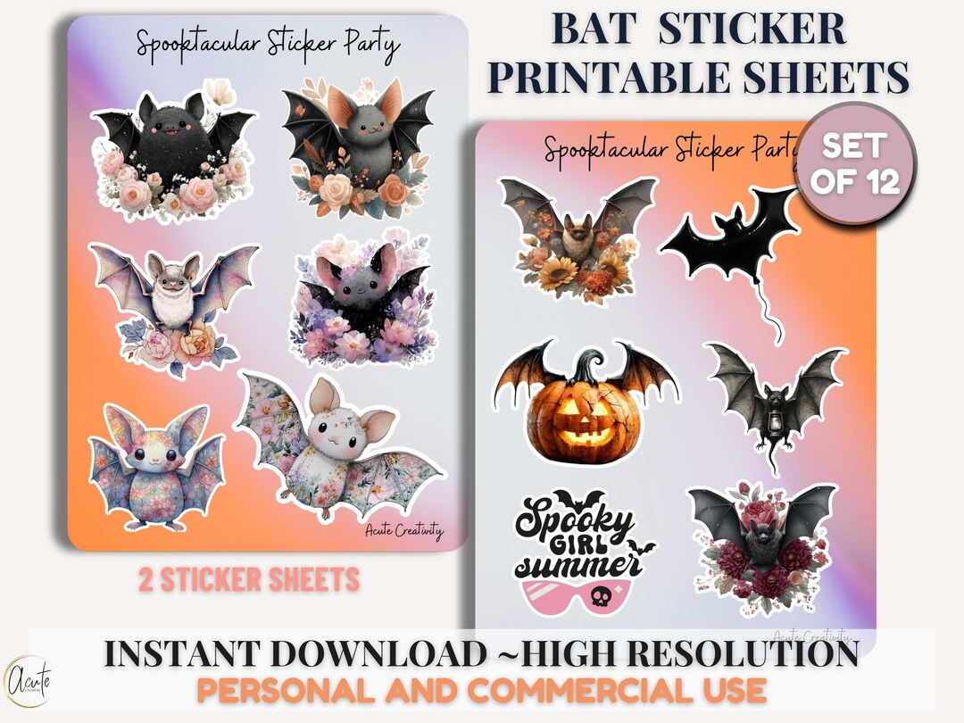 Bat Stickers Printable Floral Bat Sticker Sheet Gothic Halloween Die ...