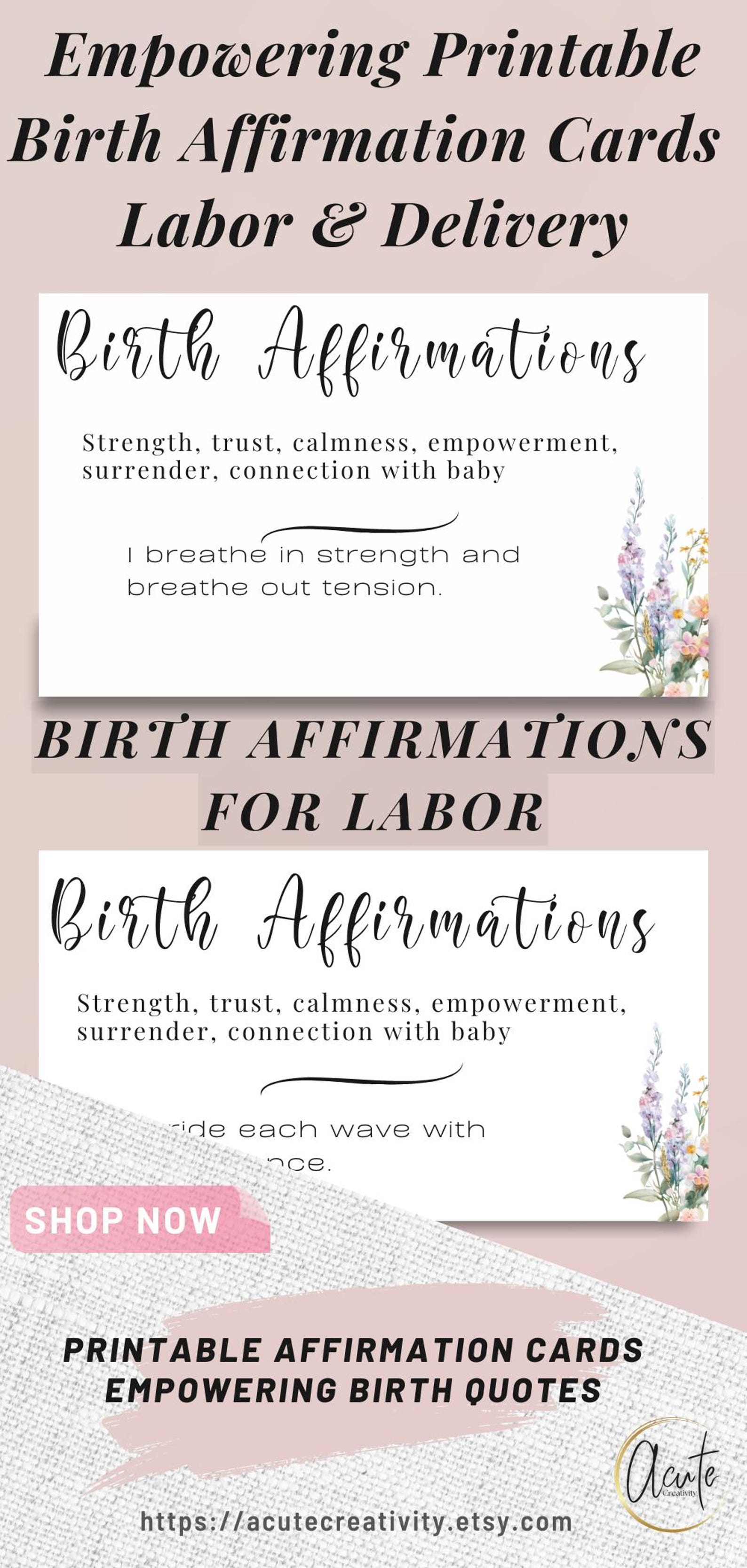 Printable Birth Affirmation Cards Pregnancy Mantra Empowering Doula ...