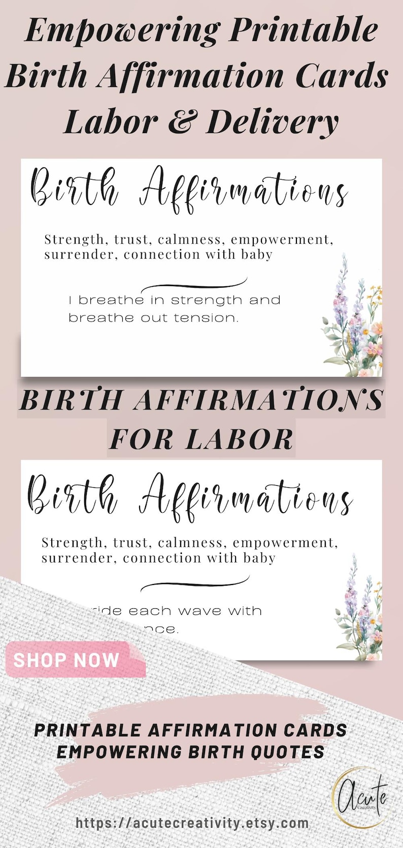 Printable Birth Affirmation Cards Pregnancy Mantra Empowering Doula ...