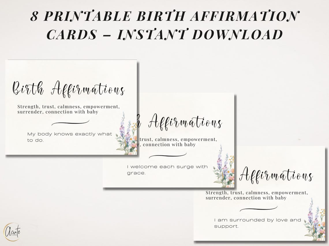 Printable Birth Affirmation Cards Pregnancy Mantra Empowering Doula ...