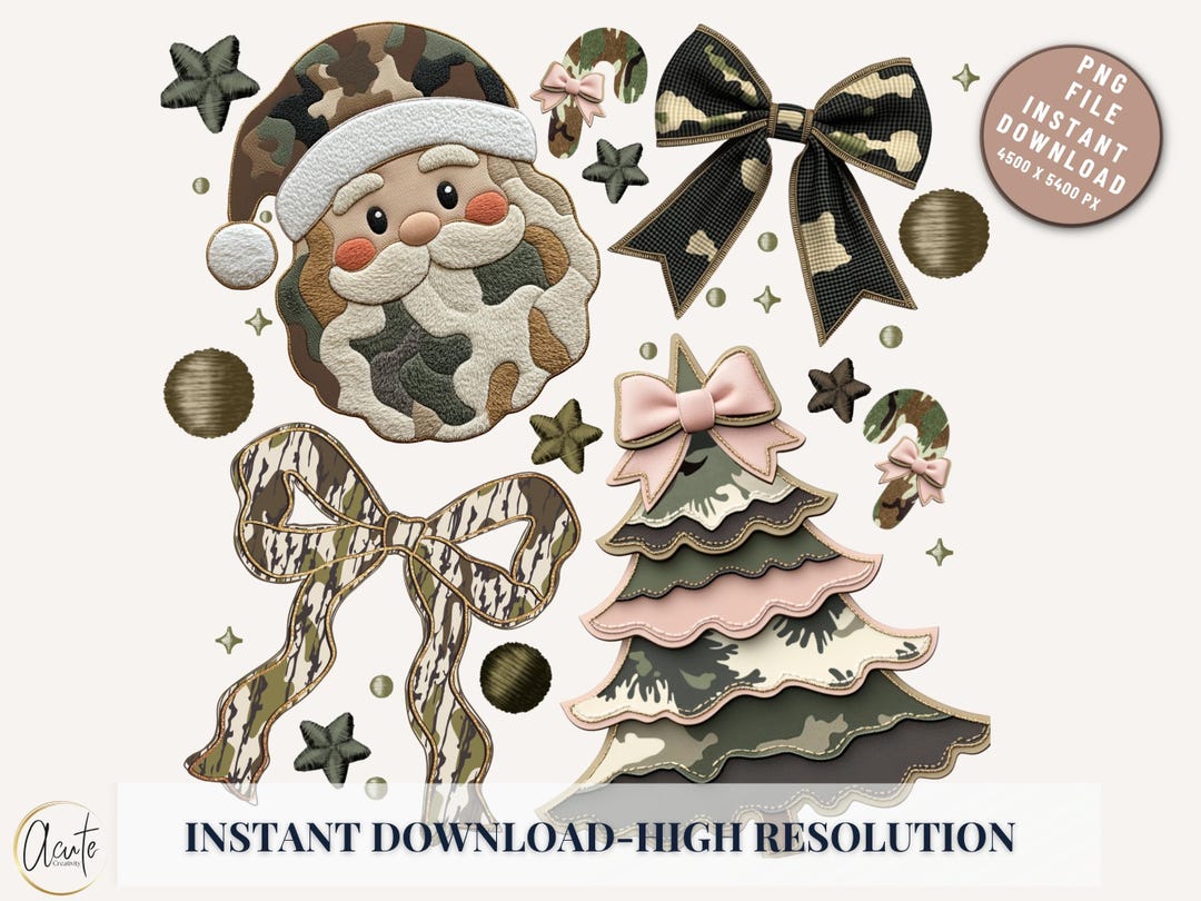 Military Green Camo Christmas Clipart Faux Embroidery PNG Camouflage ...