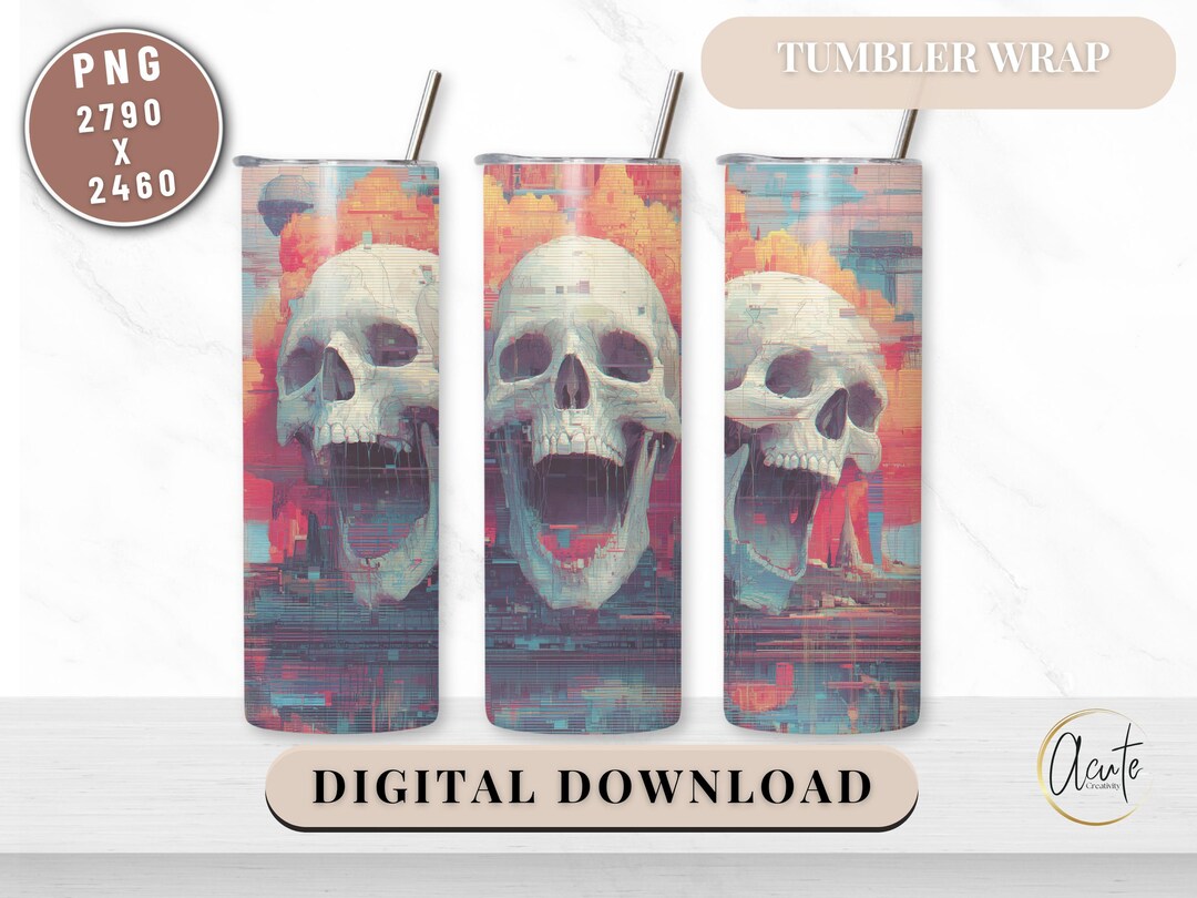 Spooky Vaporwave Skull Tumbler Wrap, Halloween Sublimation Design ...