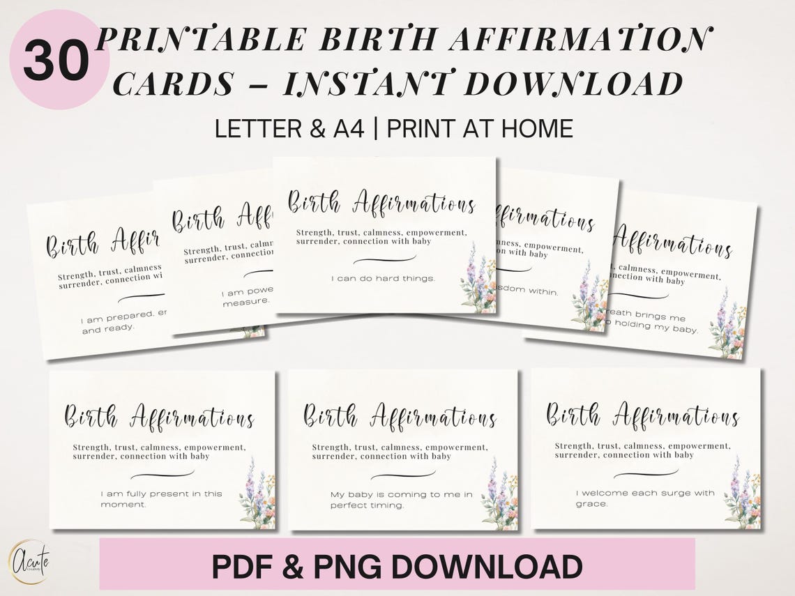 Printable Birth Affirmation Cards Pregnancy Mantra Empowering Doula ...