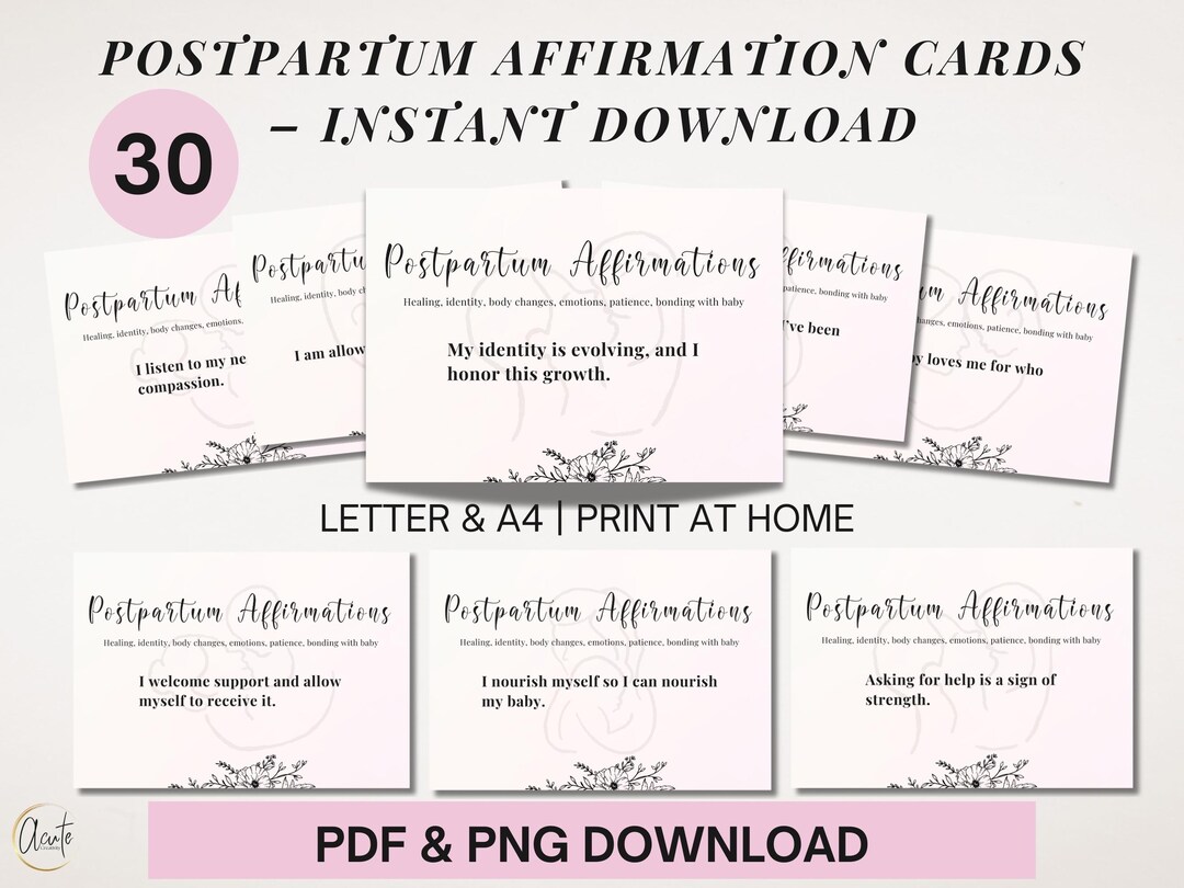 Printable Postpartum Affirmation Cards for New Mom Advice Fourth ...