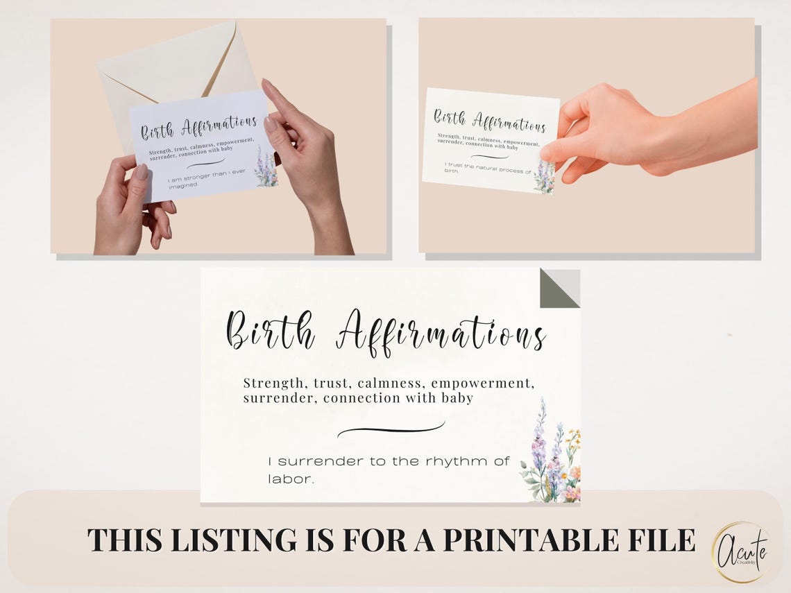 Printable Birth Affirmation Cards Pregnancy Mantra Empowering Doula ...