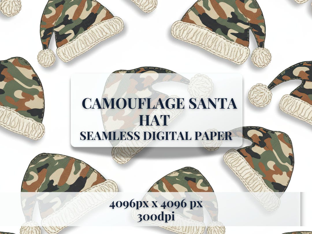 Camo Santa Hat Seamless Digital Paper Christmas Camouflage PNG Rustic ...