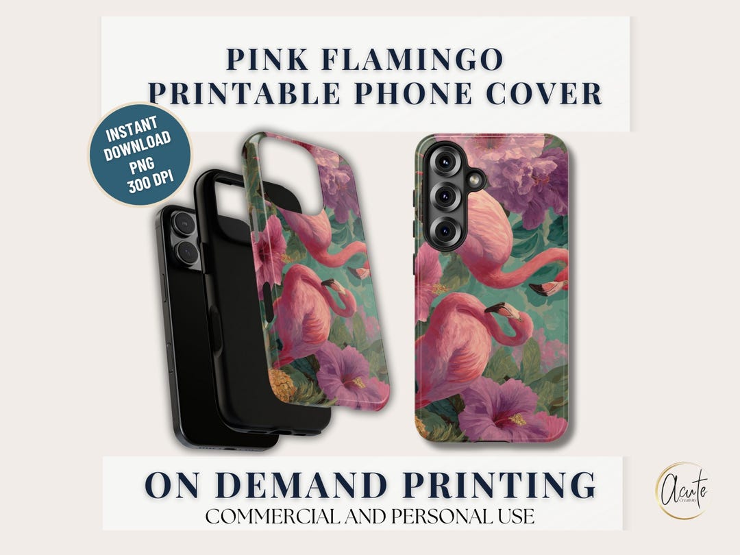Pink Flamingo Phone Case PNG: Tropical Hibiscus Flower Design (digital ...
