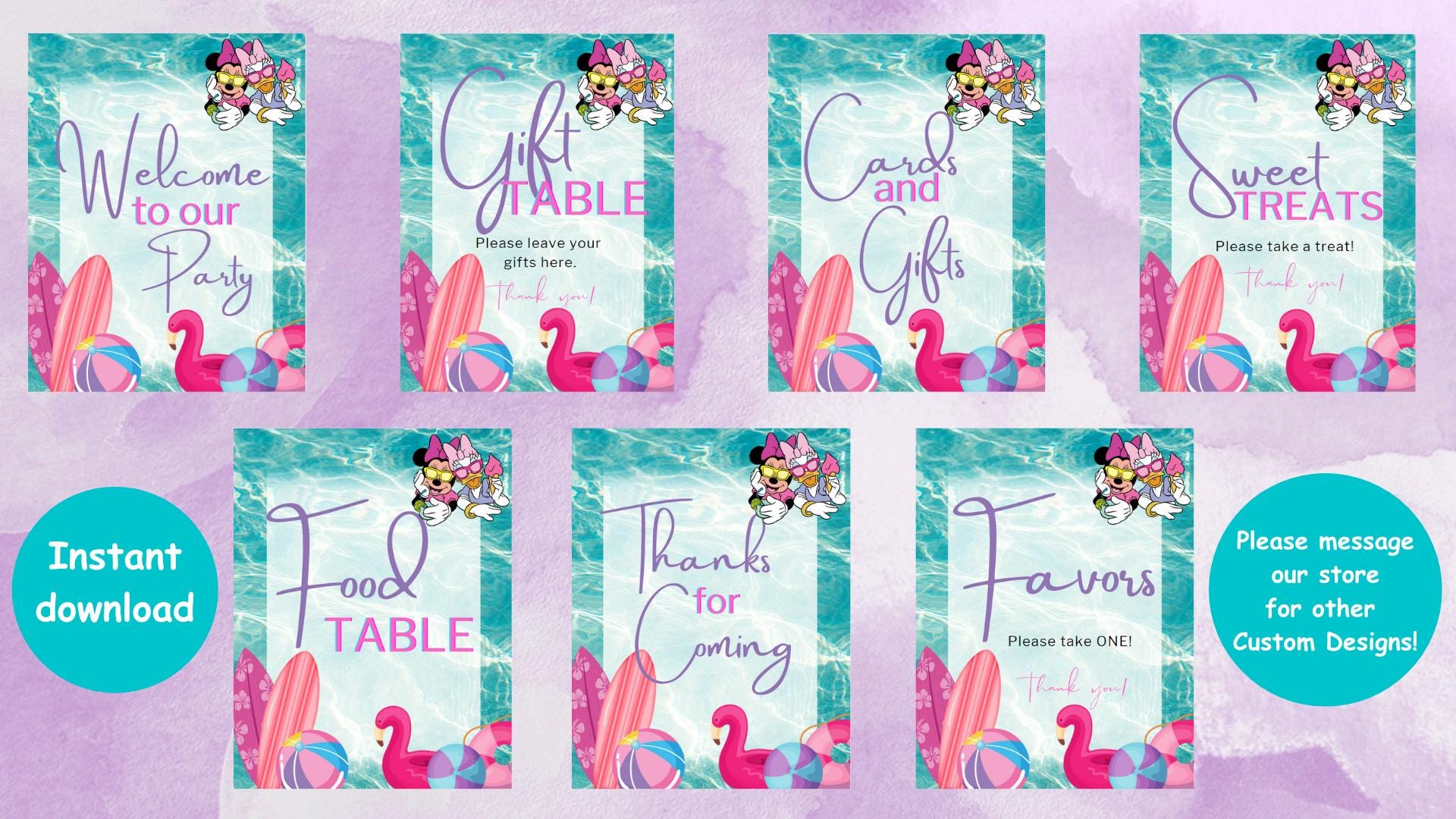 Minnie Mouse Pool Party Bundle, Birthday Party, Party Signs, PDF File ...