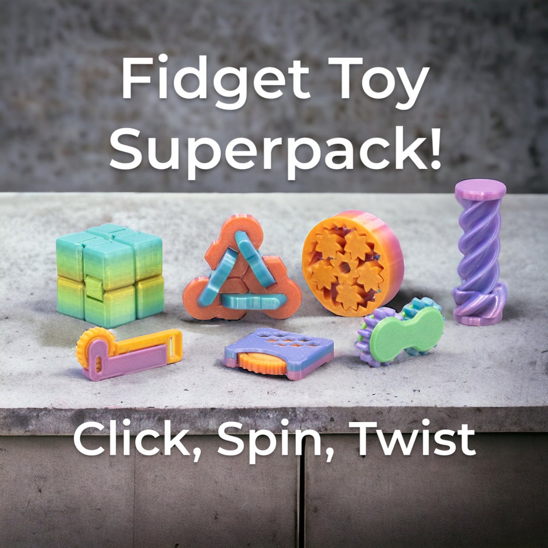 7 Fidget Toy Super Bundle - Twisty, Clicky, Spinny Set as a Gift for ...