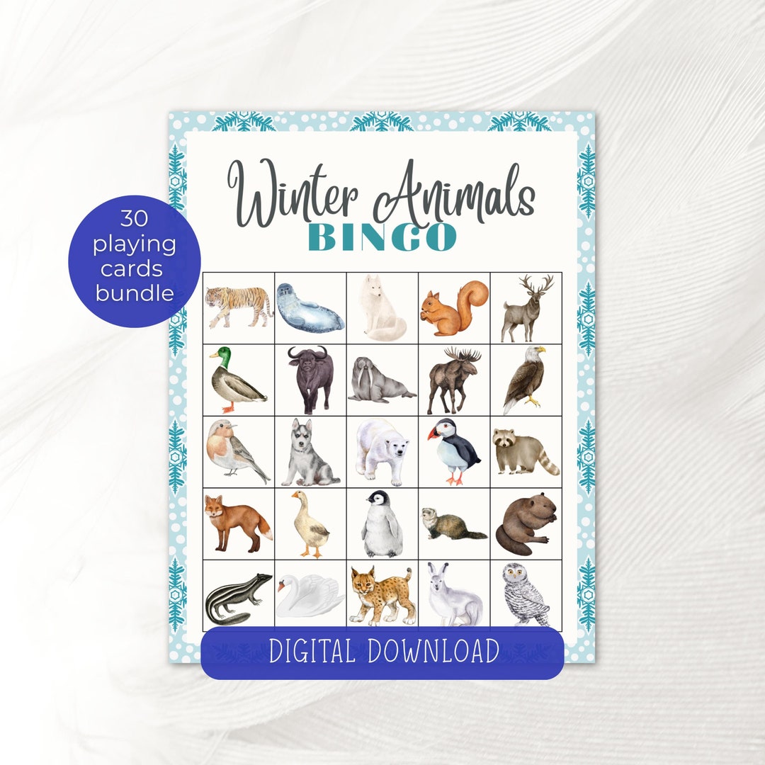 Winter Animals Bingo Game for Kids, 30 Playing Cards Pack, Fun ...