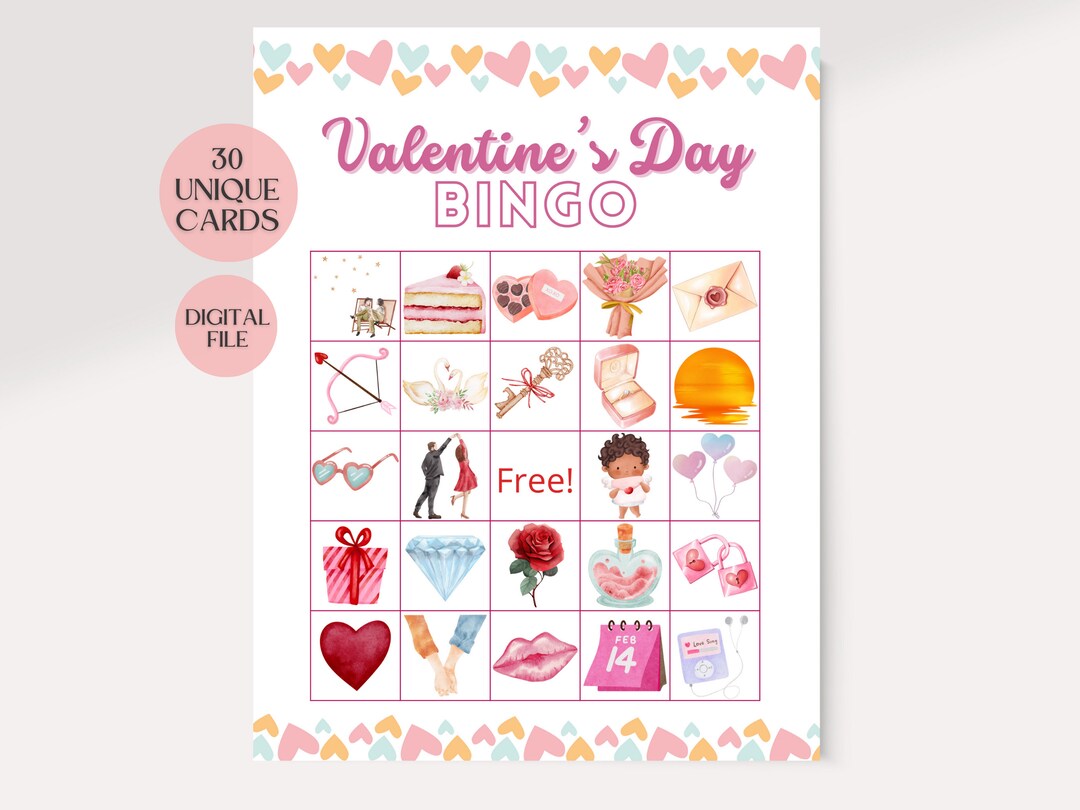 Classroom Valentines Day Bingo Game, 30 Playing Cards Pack for Students ...