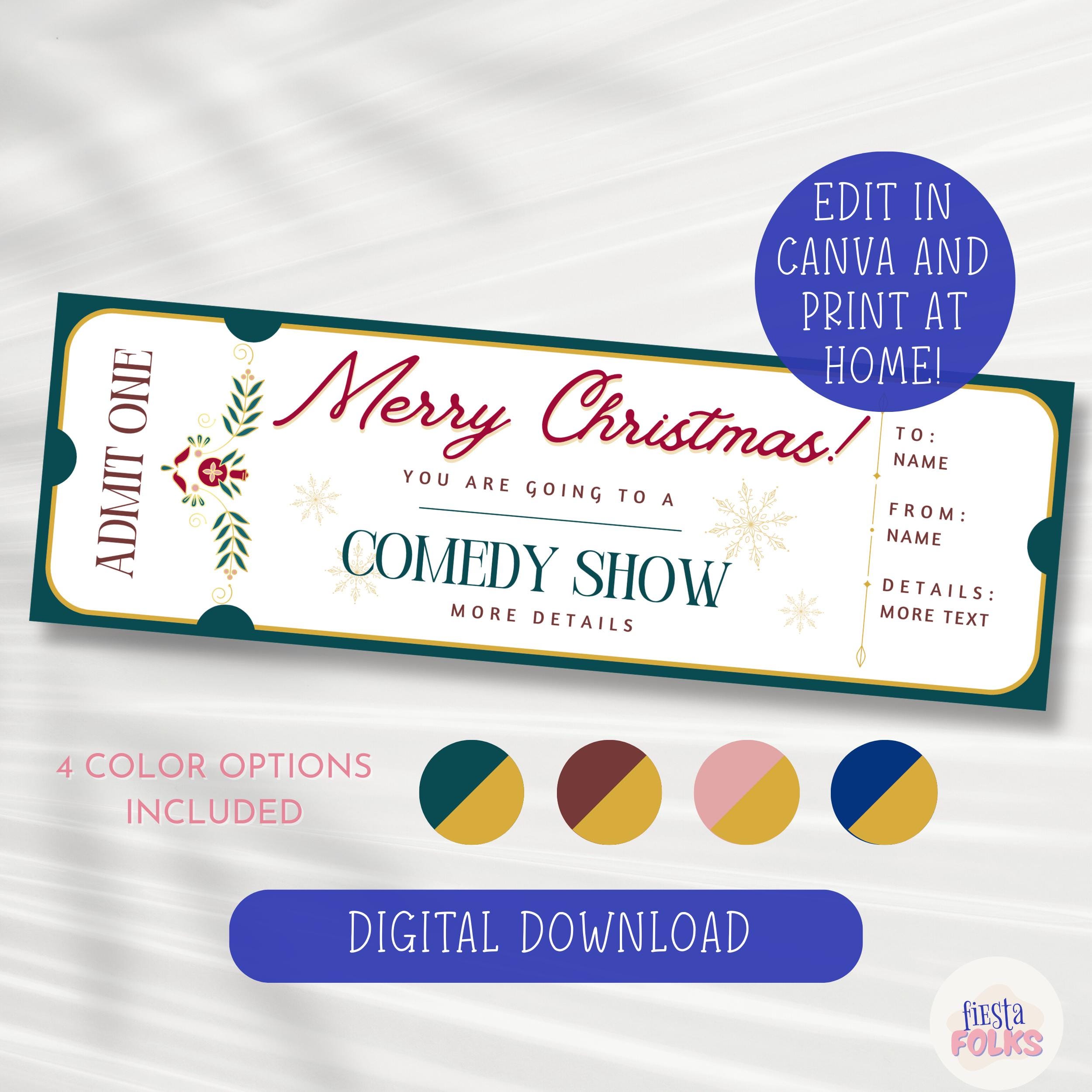 Christmas Comedy Show Ticket Template, Editable Gift Certificate, Last ...