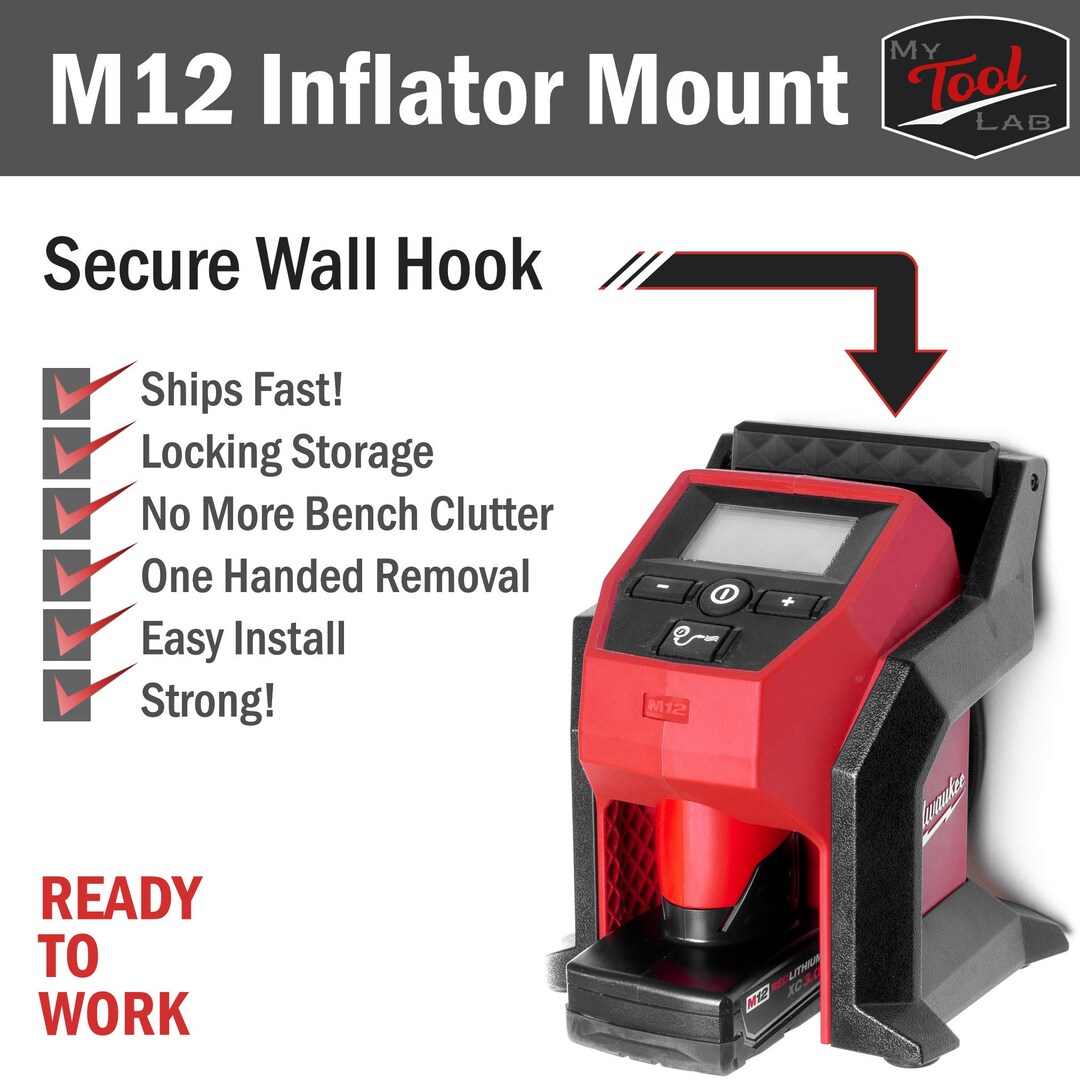 Milwaukee M12 Compact Inflator- Compatible – Locking Wall Mount - Low ...