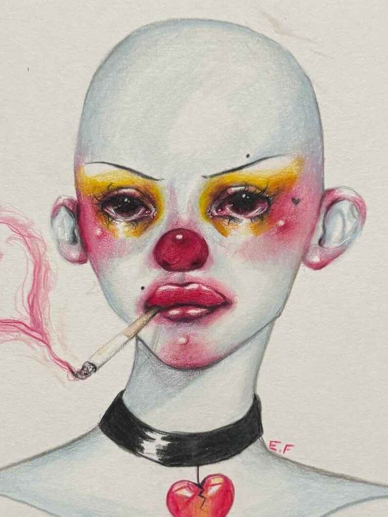 Original Valentines Clown Drawing - Etsy