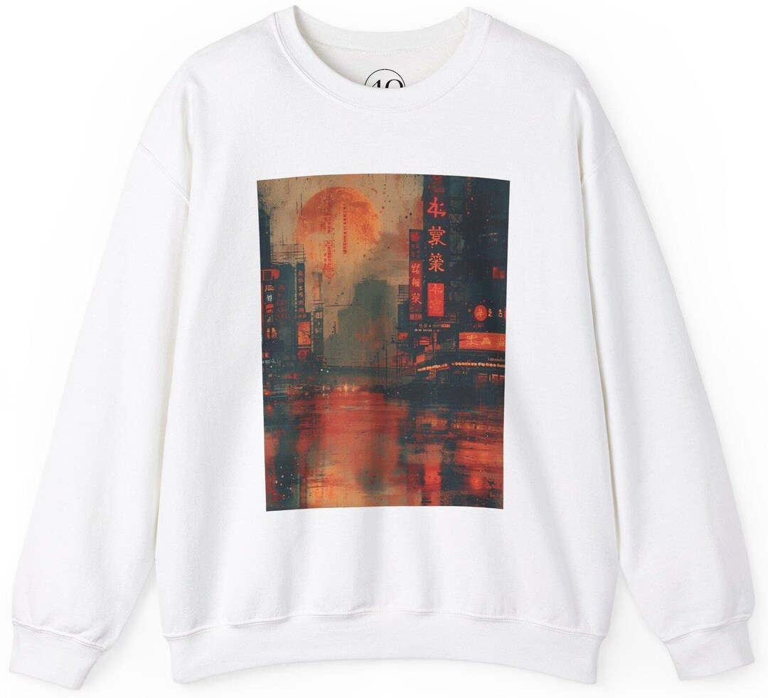 Japanese Street Scene Sweatshirt, Tokyo Cityscape Pullover, Urban Asian ...