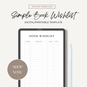 Simple Book Wish List Page Digital, Printable & Fillable. Wishlist ...