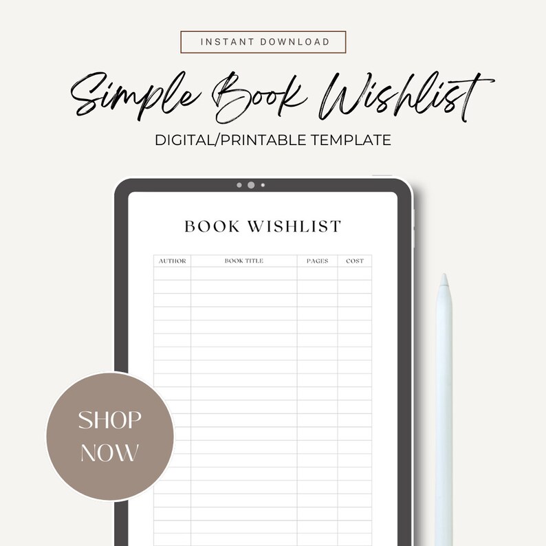 Simple Book Wish List Page Digital, Printable & Fillable. Wishlist ...