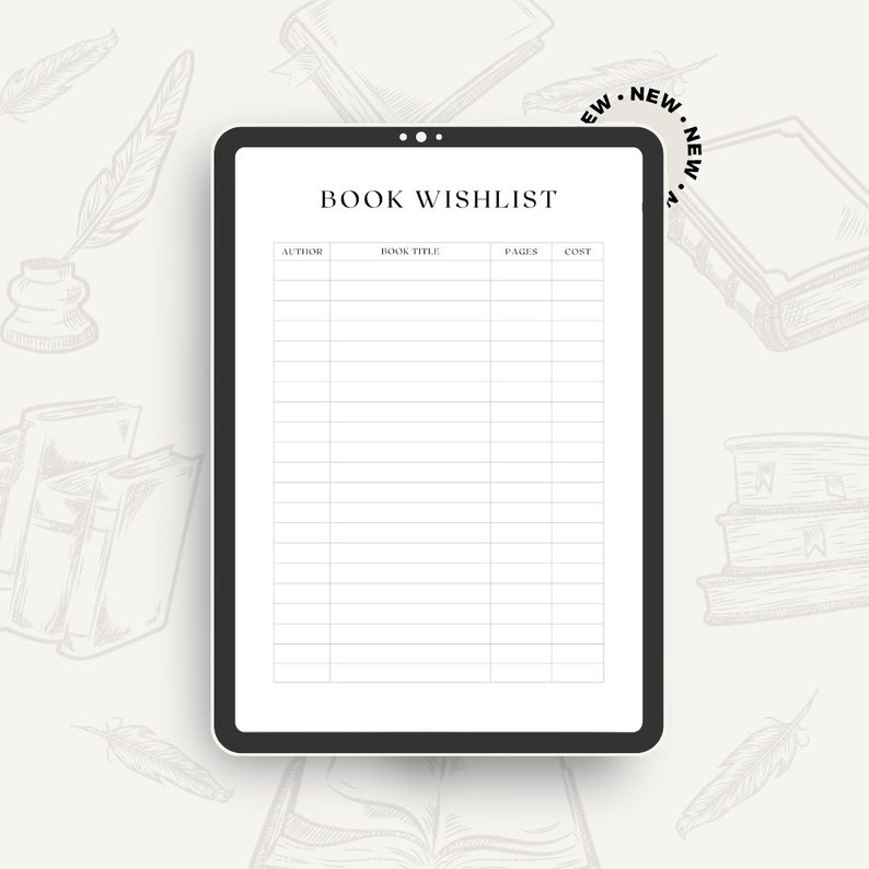 Simple Book Wish List Page Digital, Printable & Fillable. Wishlist ...