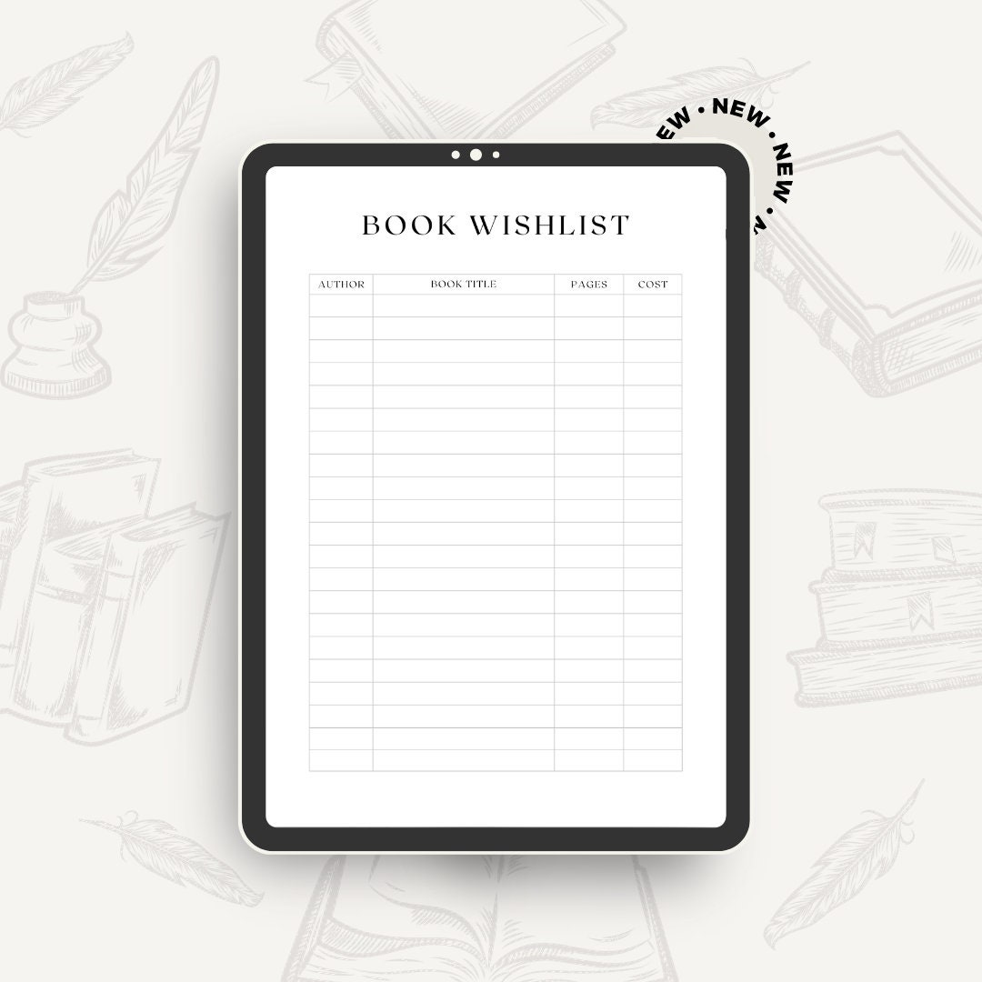 Simple Book Wish List Page Digital, Printable & Fillable. Wishlist ...