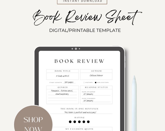 Minimalist Book & Reading Review Sheet Book Log Printable and Digital ...