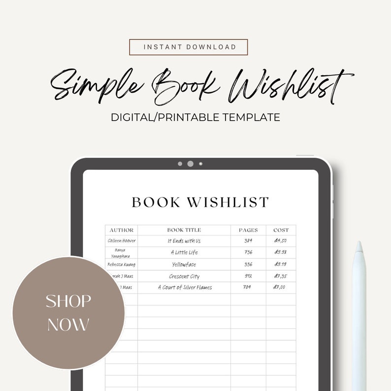 Simple Book Wish List Page Digital, Printable & Fillable. Wishlist ...
