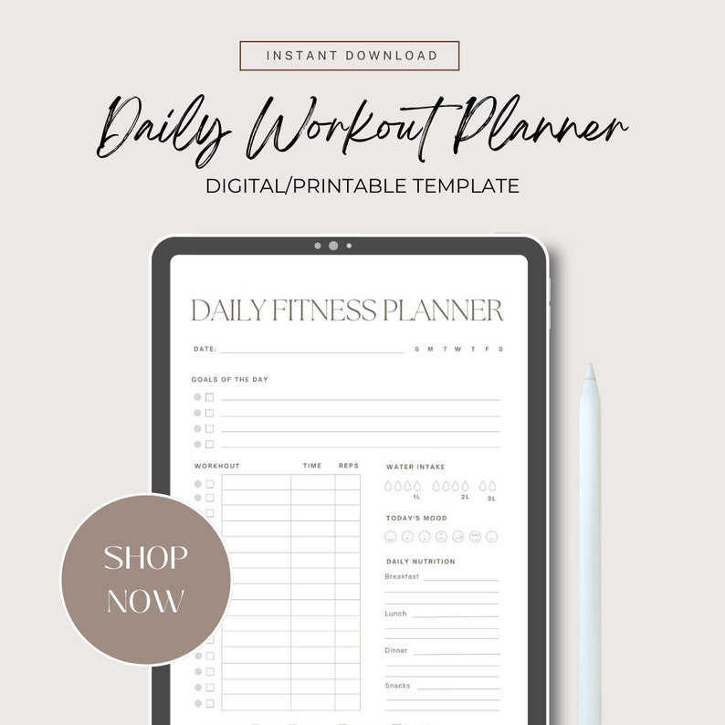 Daily Workout Planner Printable Exercise Planner Fitness Journal ...