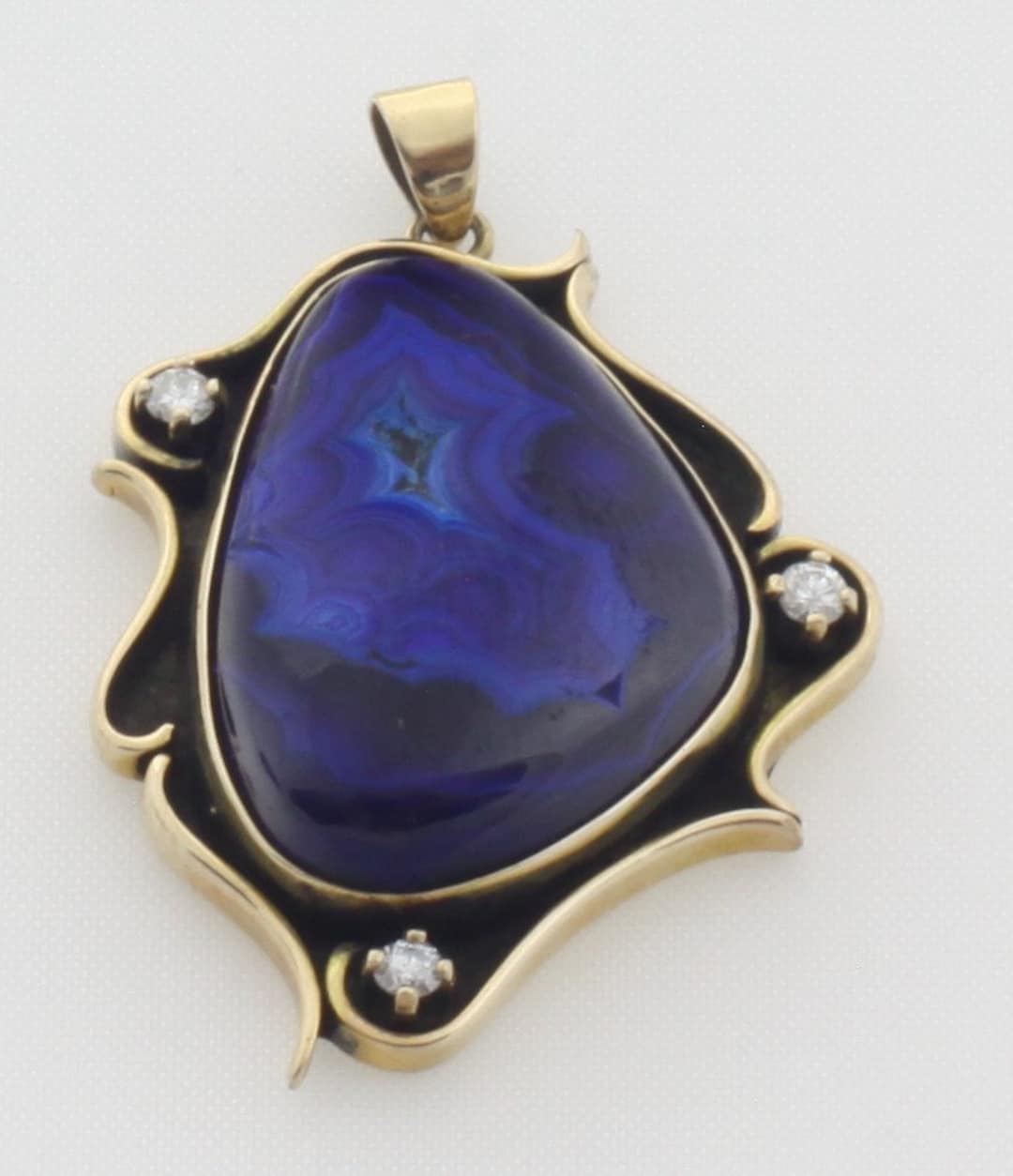 Rare Bisbee Azurite, 3 0.03pt. Brilliant Cut Diamonds,14 Karat Gold ...