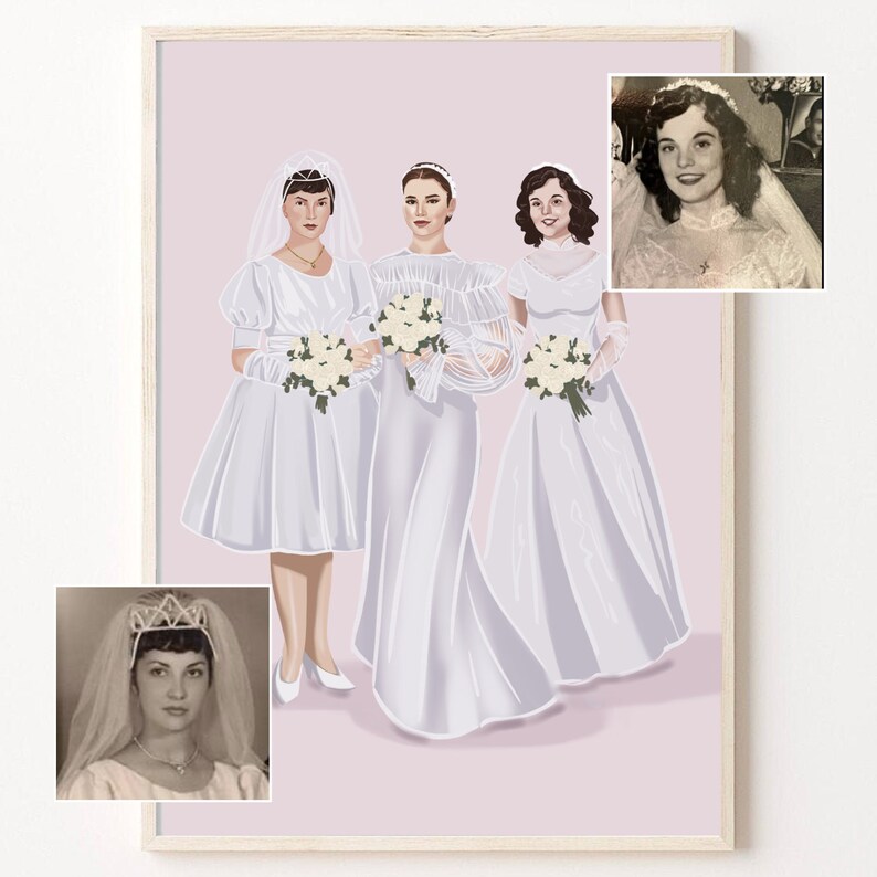 Custom Generational Wedding Portrait, Mother of the Bride Gift, Digital ...
