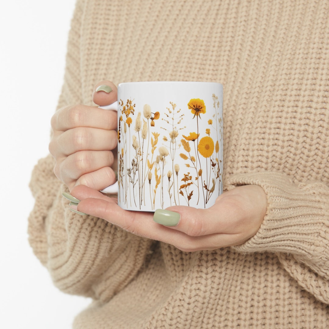 Pressed Wildflower Dandelion Fall Colors Ceramic Mug 11oz - Etsy
