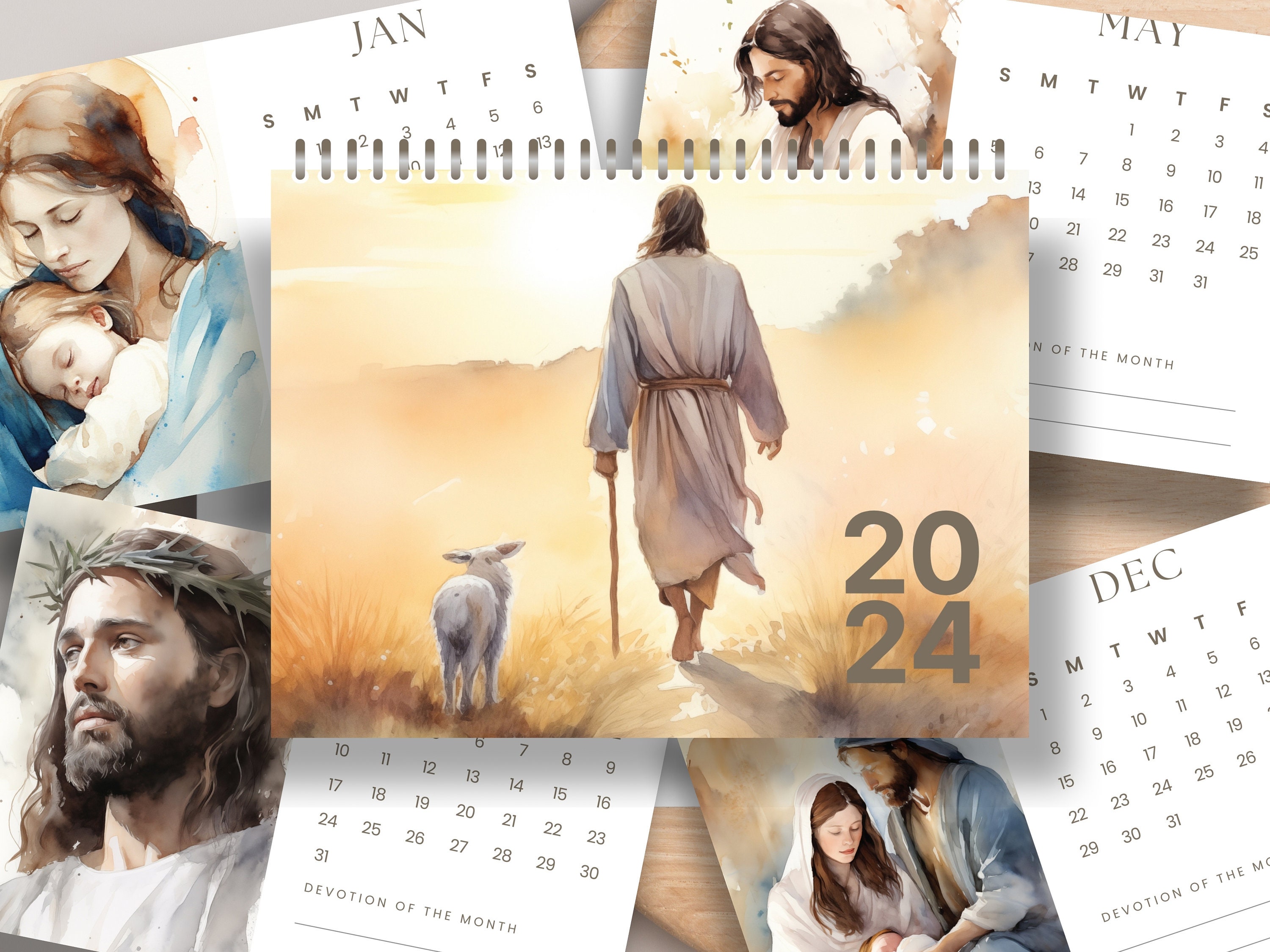 2024 Christian Calendar Printable, Instant Download, Jesus Prints and ...