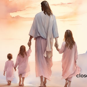 Jesus Christ With Three Sisters, Children, Girls, Digital Print ...