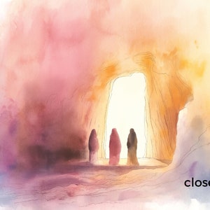 Mary at Jesus Tomb | He Has Risen | Resurrection, Minimal Watercolor ...