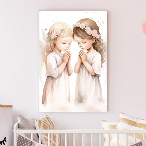 Two Girls Praying, Angel Sisters, A Child of God, Bible Digital Art ...