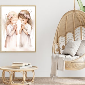 Two Girls Praying, Angel Sisters, A Child of God, Bible Digital Art ...