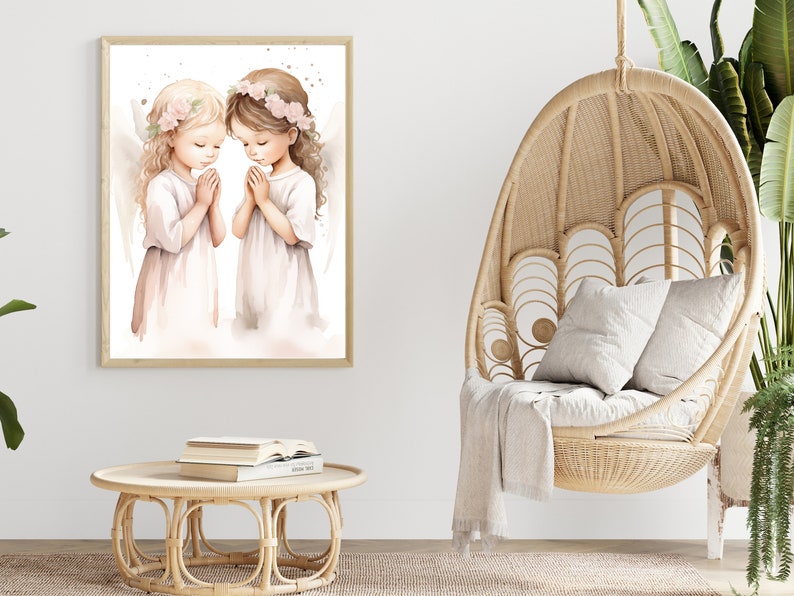 Two Girls Praying, Angel Sisters, A Child of God, Bible Digital Art ...