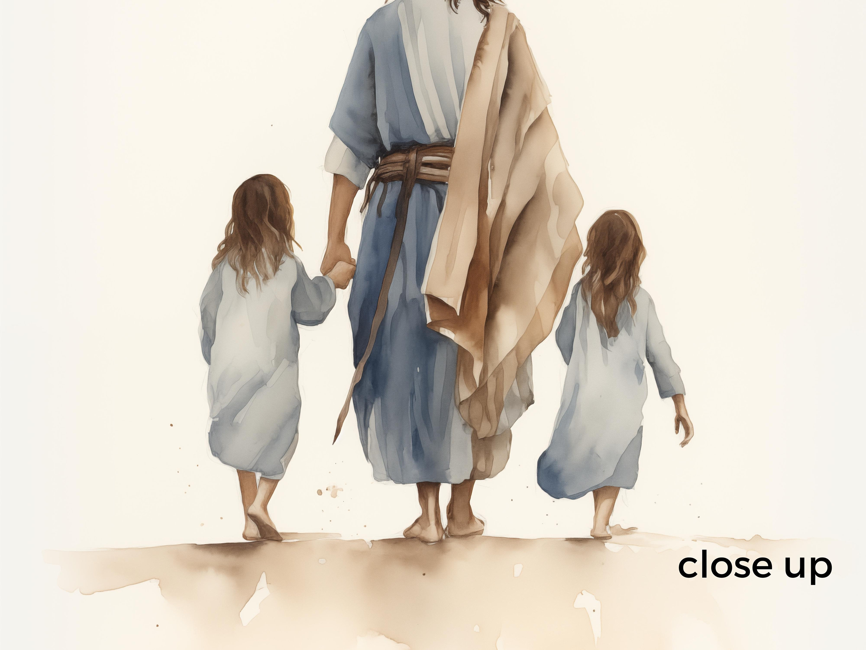Jesus Christ With Twin Girls Watercolor, Bible Digital Print, A Child ...