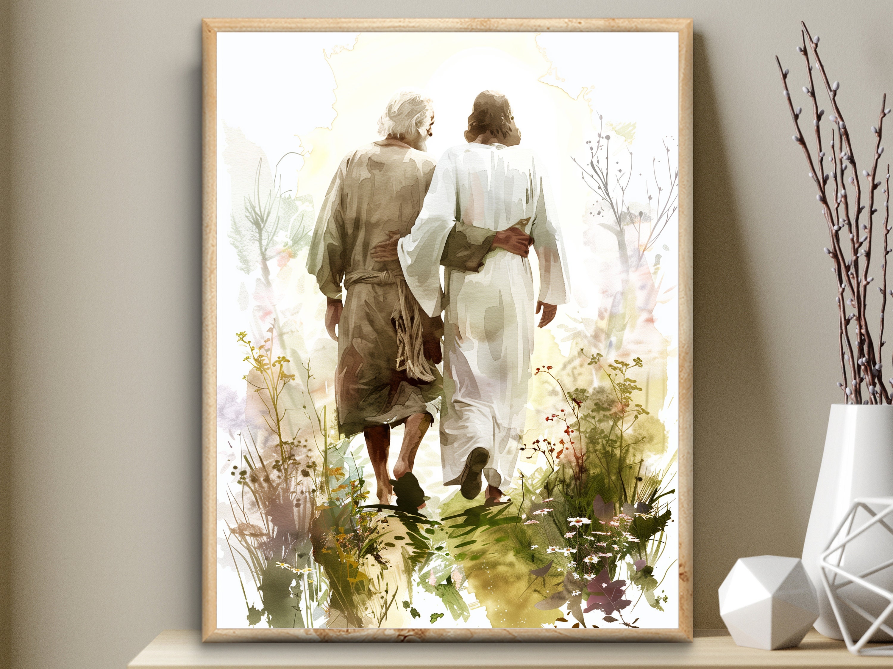 Safe in His Arms, Jesus With a Senior Man, Art Printable, Bible Digital ...