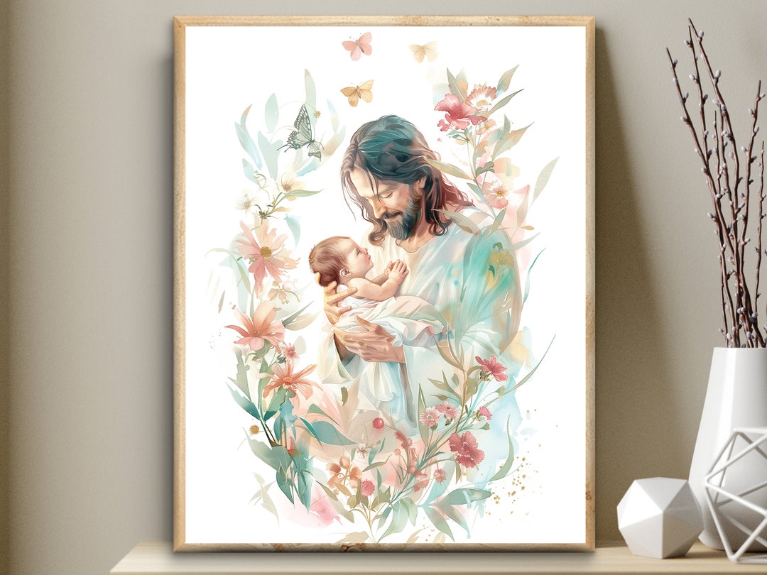 Jesus With a Baby, Jesus and Newborn Wildflowers Bible Digital Print, A ...