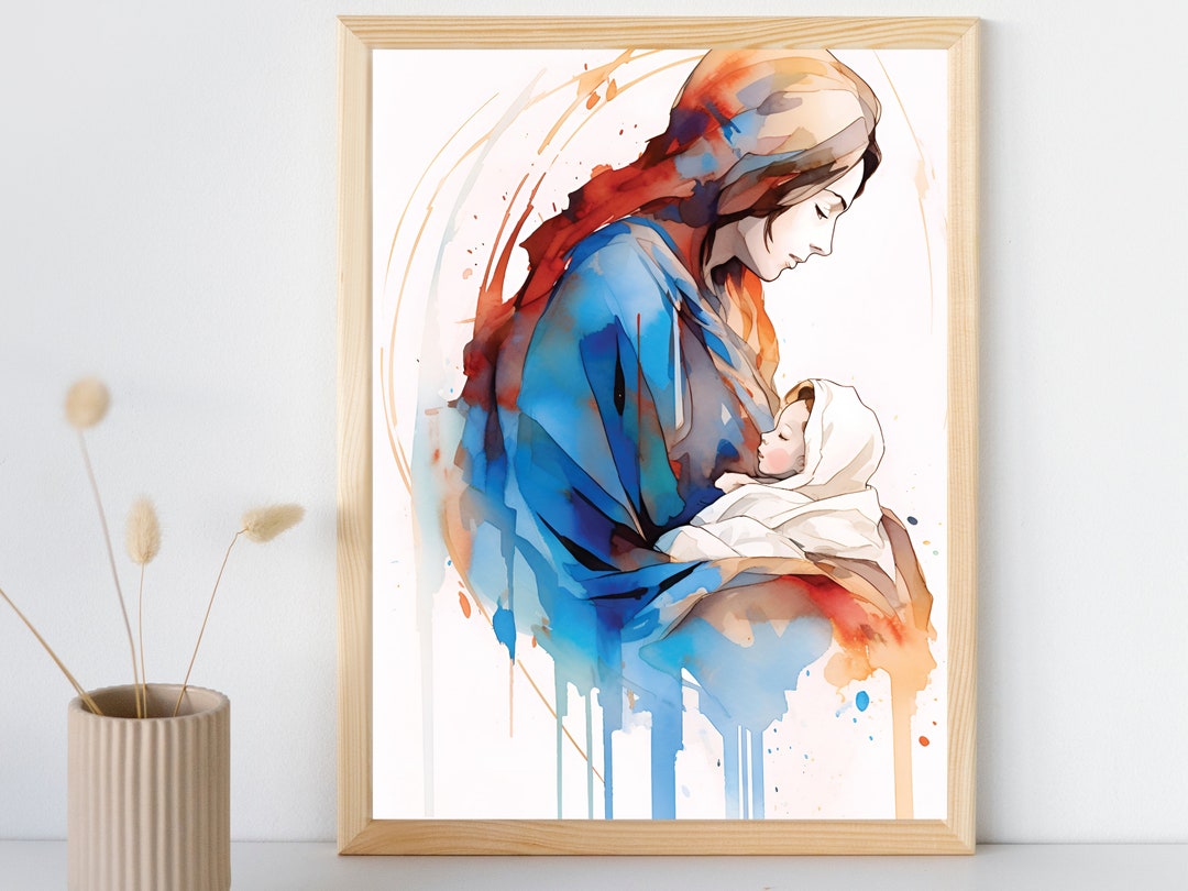 The Virgin Mary and Jesus, Bible Digital Art, Ink Sketch, Bible Art ...