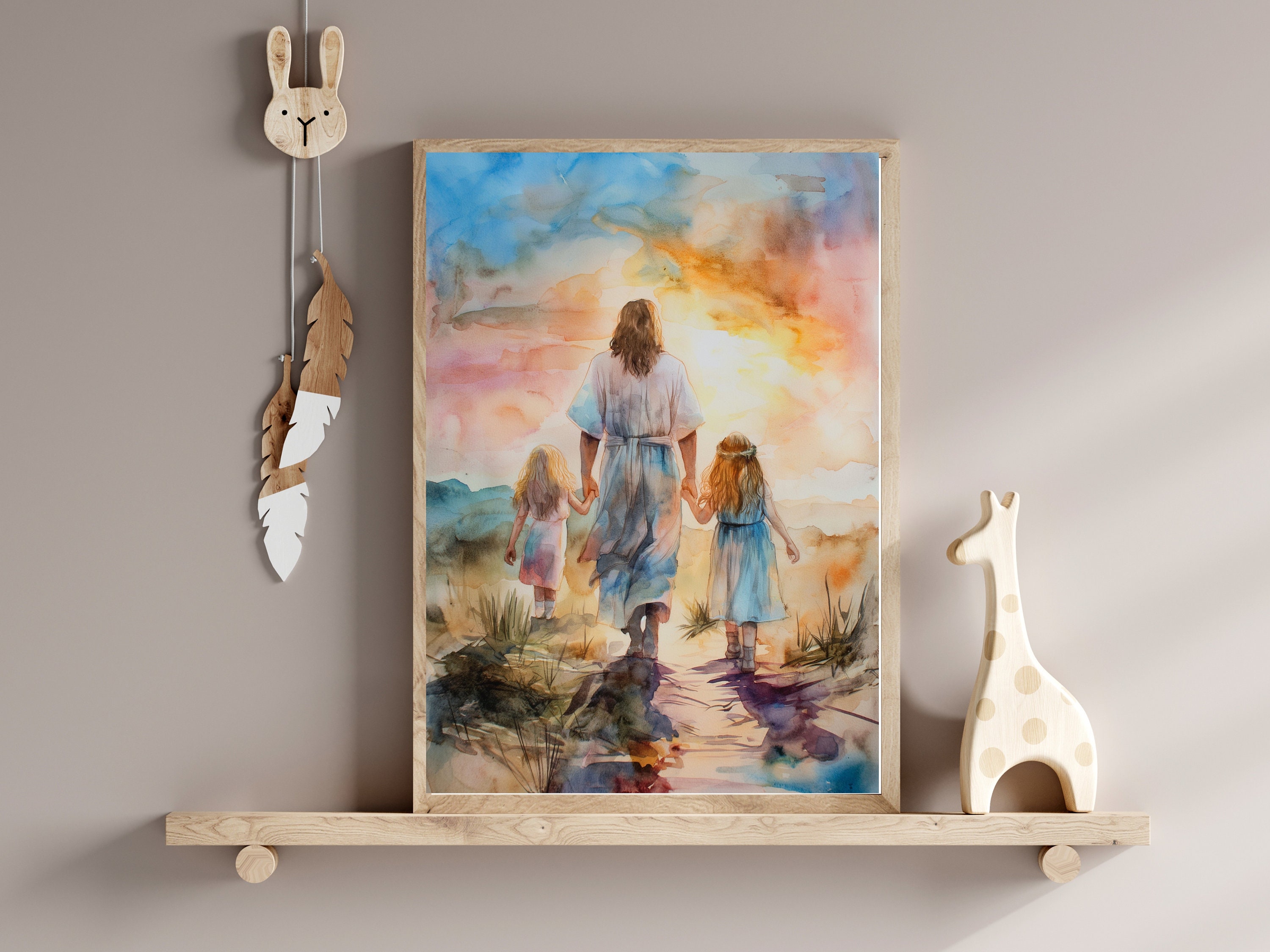 Jesus Christ With Sisters, Two Blonde Girls Watercolor, Bible Digital ...