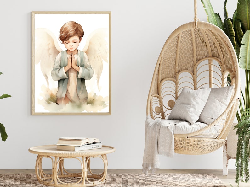 Angel Toddler Boy in Prayer Boho Watercolor Printable, Bible Digital ...