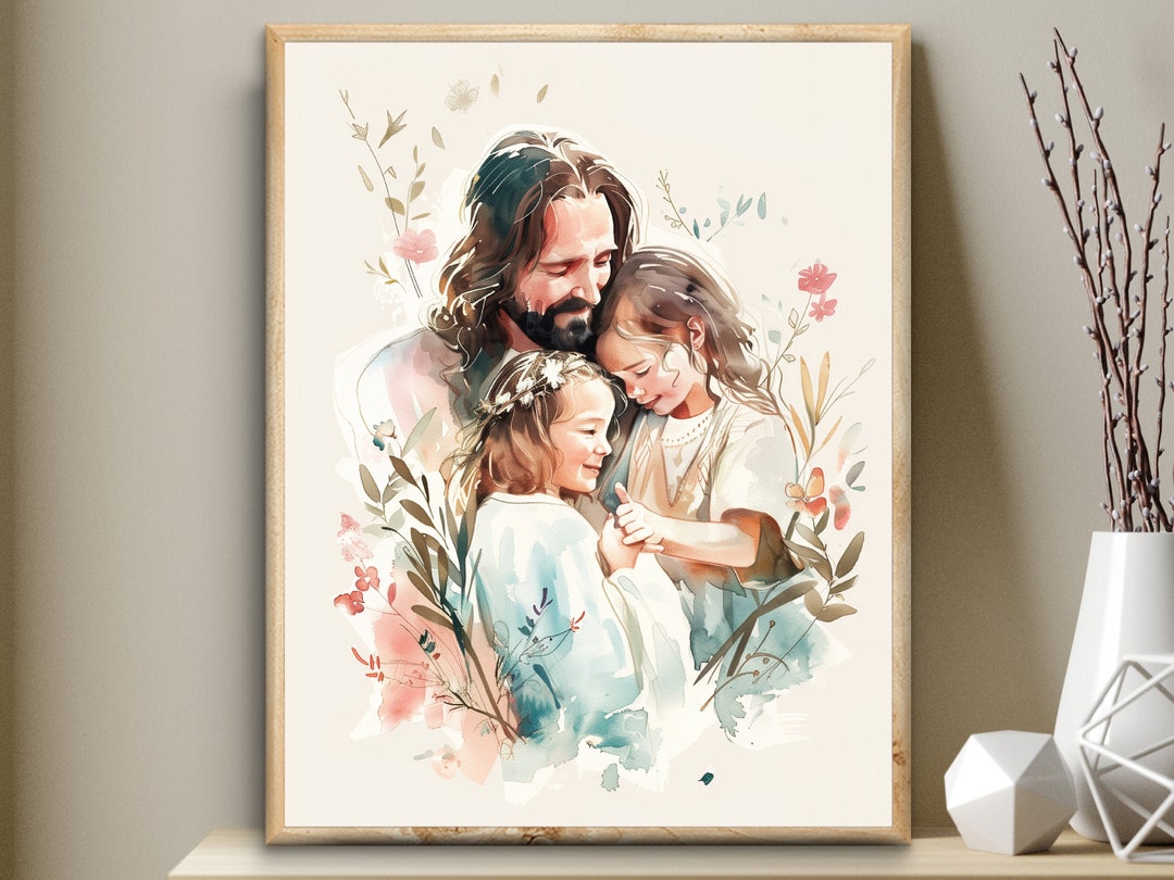 Sister Girls With Jesus Christ, Twins, Bible Digital Print, Boho ...