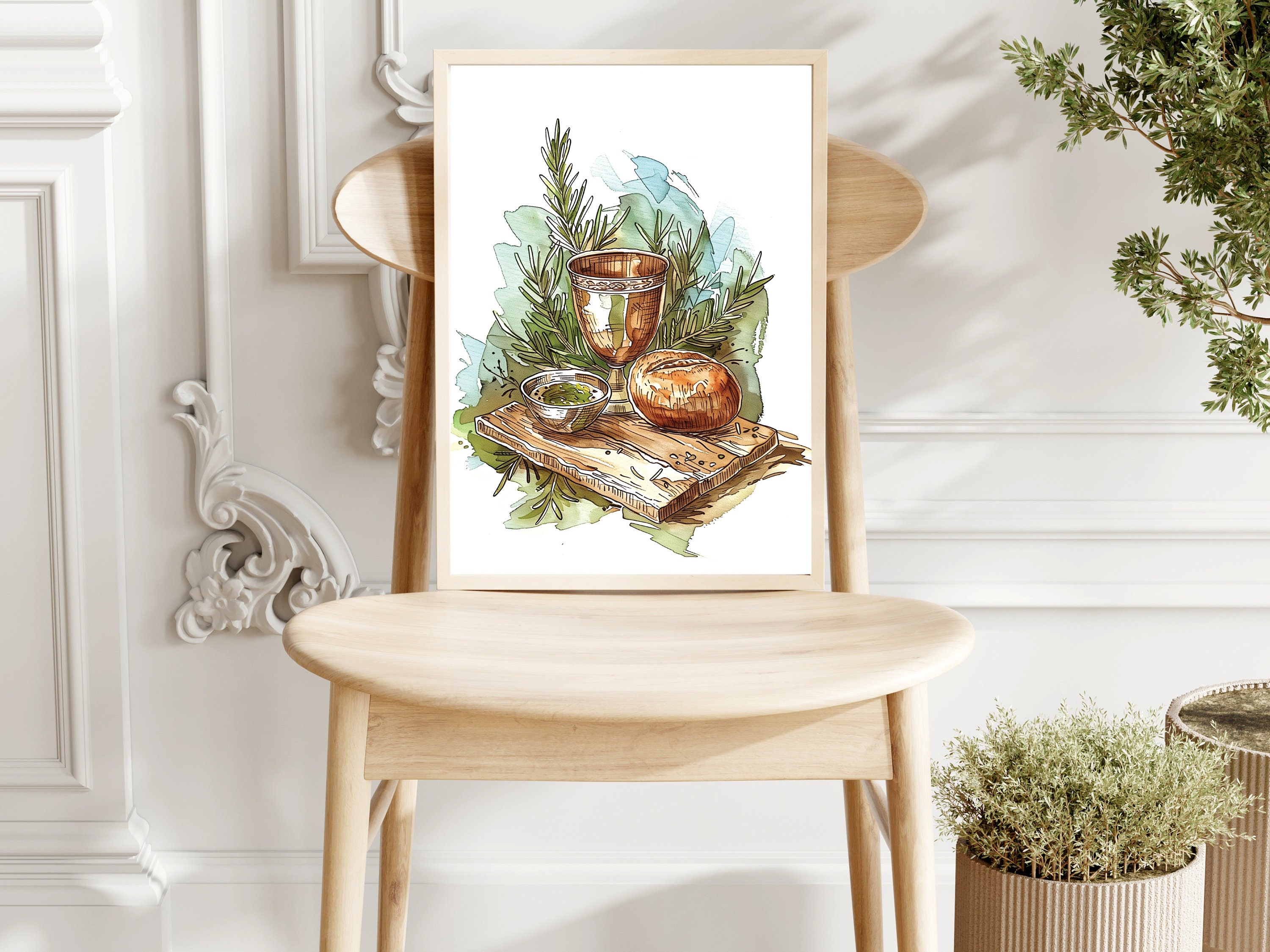 Holy Communion, Modern Digital Wall Art of Bread and Sacred Chalice ...