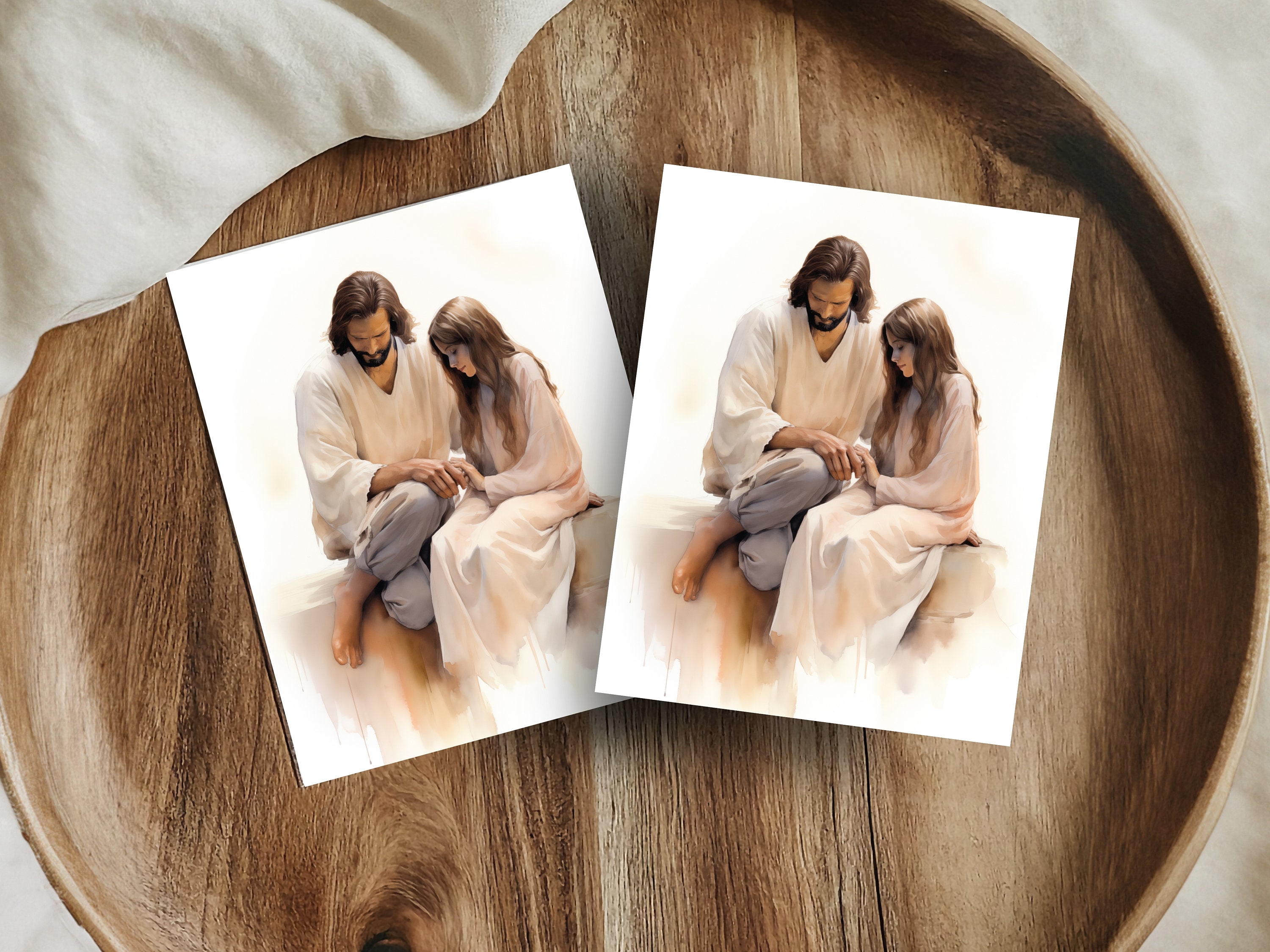 Jesus With a Teenager Girl, Bleeding Woman, Bible Digital Print ...